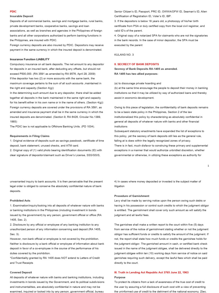 Pdic, Secrecy of Bank Deposits, Tla and Amla Law | PDF