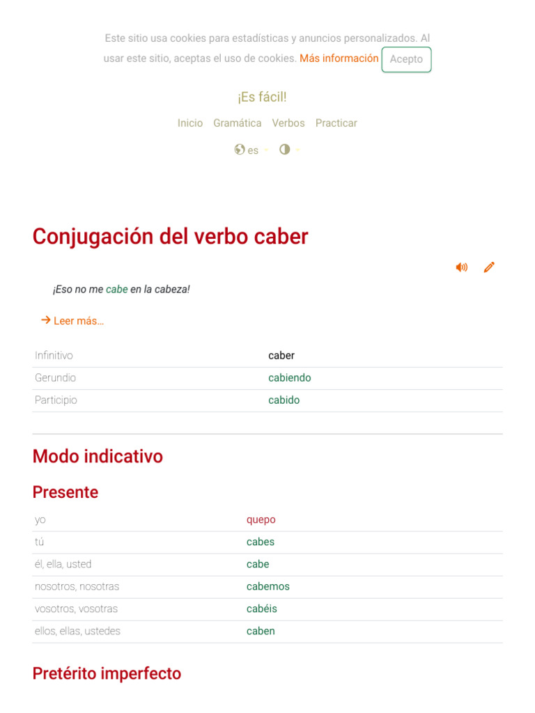 Conjugación Del Verbo Español Caber | Descargar gratis PDF | Verbo ...