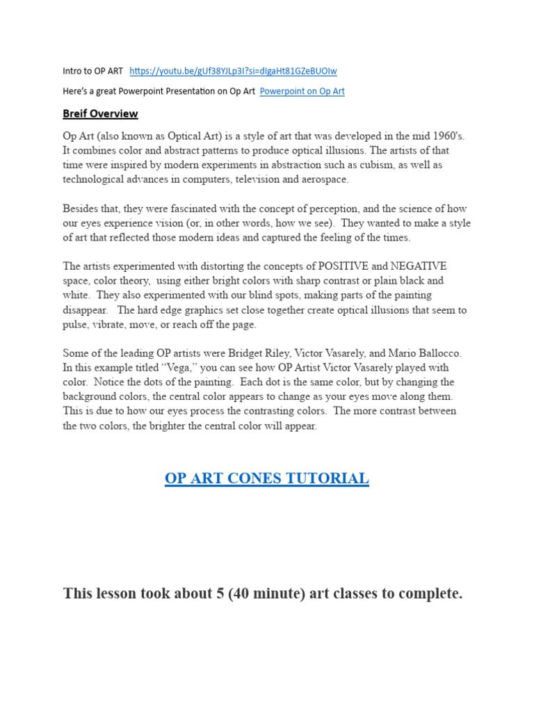 GR 6 Op Art Cones Lesson | PDF
