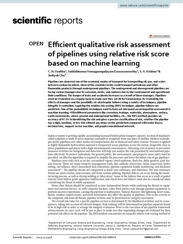 Risk Assessment of Pipelines Using Relative Risk Score Based On Machine ...