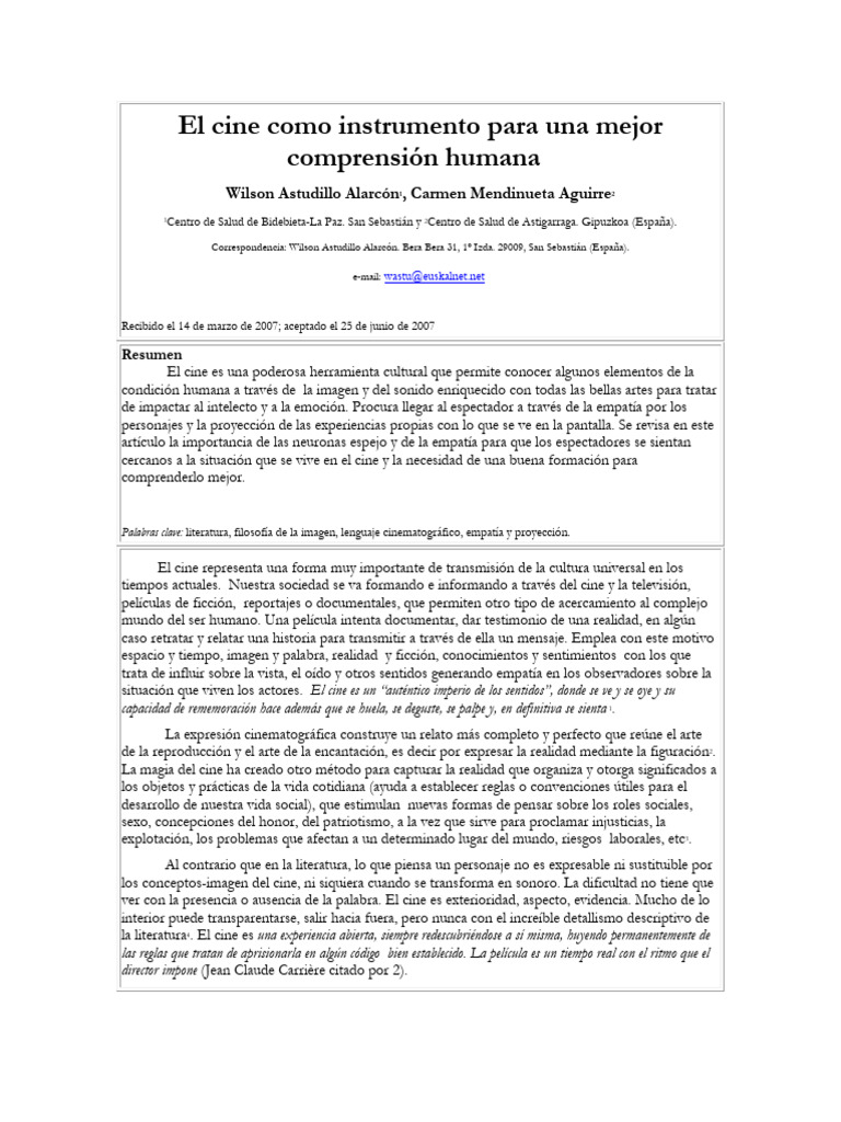 El Cine Como Instrumento para Una Mejor Comprensión Humana | PDF
