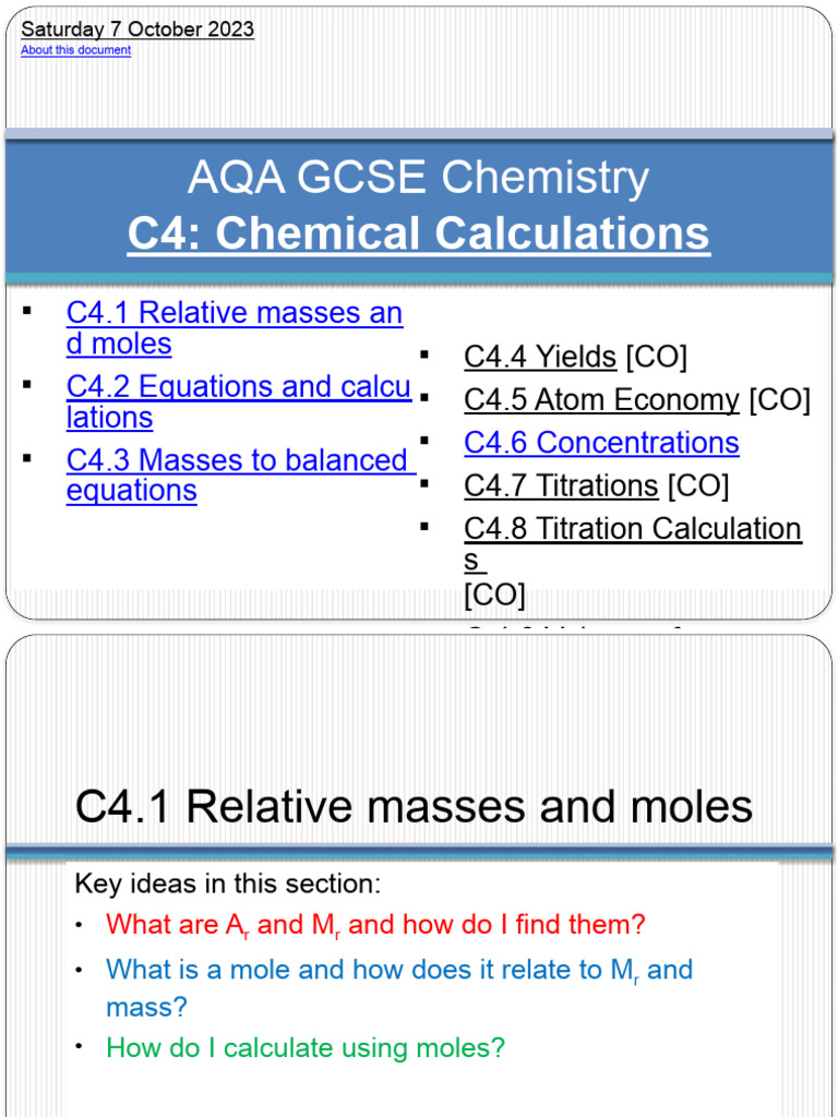 AQA GCSE Chemistry Calculations | PDF