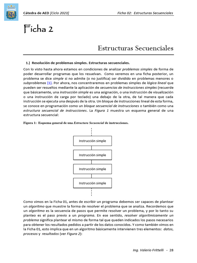 Ficha 02 (2023) - Estructuras Secuenciales | PDF | Métodos y materiales de enseñanza | Informática