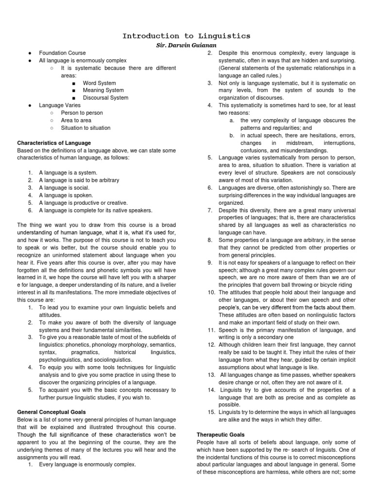 Introduction To Linguistics | PDF