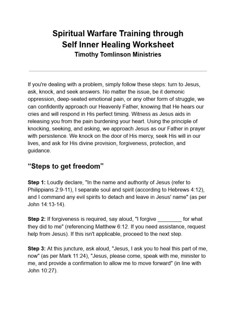 Spiritual Warfare Training Through Self Inner Healing Worksheet | PDF ...