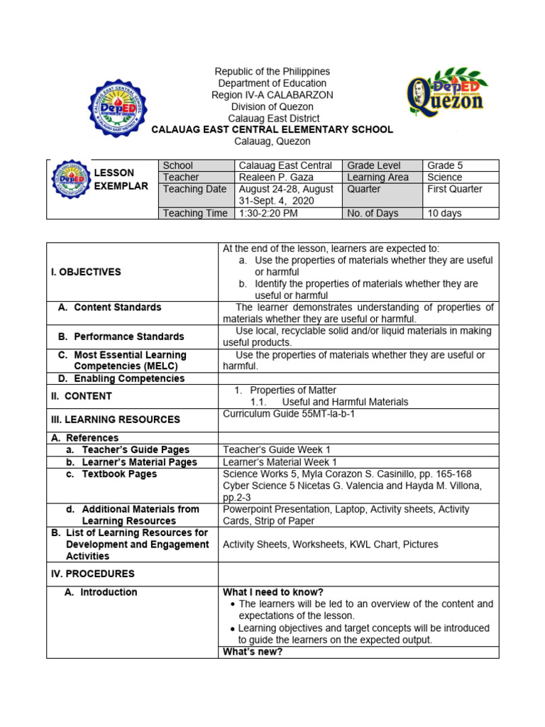 Grade 5 Science Lesson Exemplar | PDF | Career & Growth