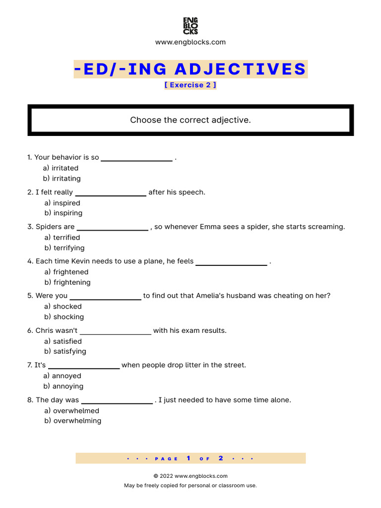 Ed Ing Adjectives Exercise 2 | PDF