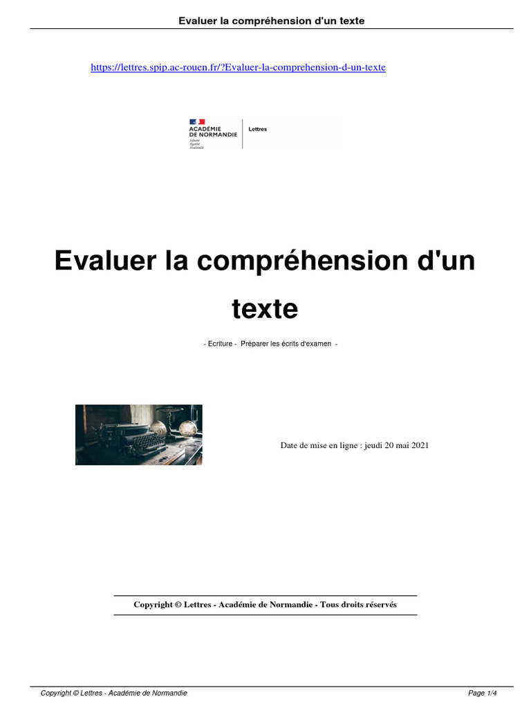 Evaluer La Comprehension D Un Texte - A54 | PDF