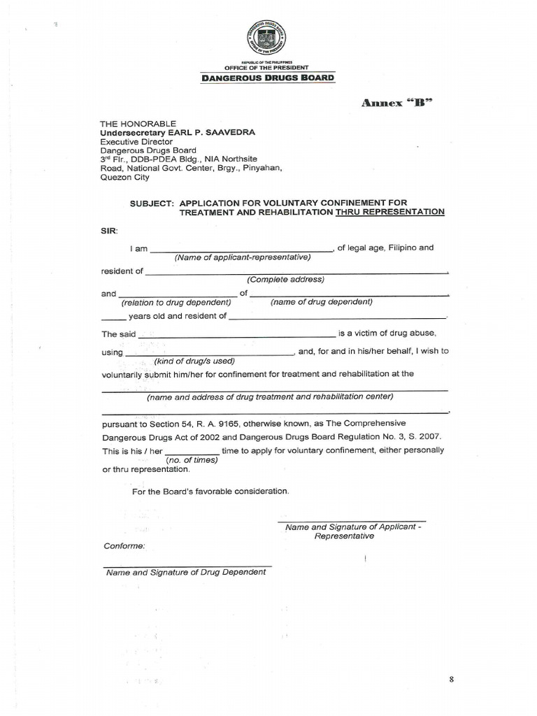 Annex D Application For Voluntary Confinement For Treatment and ...