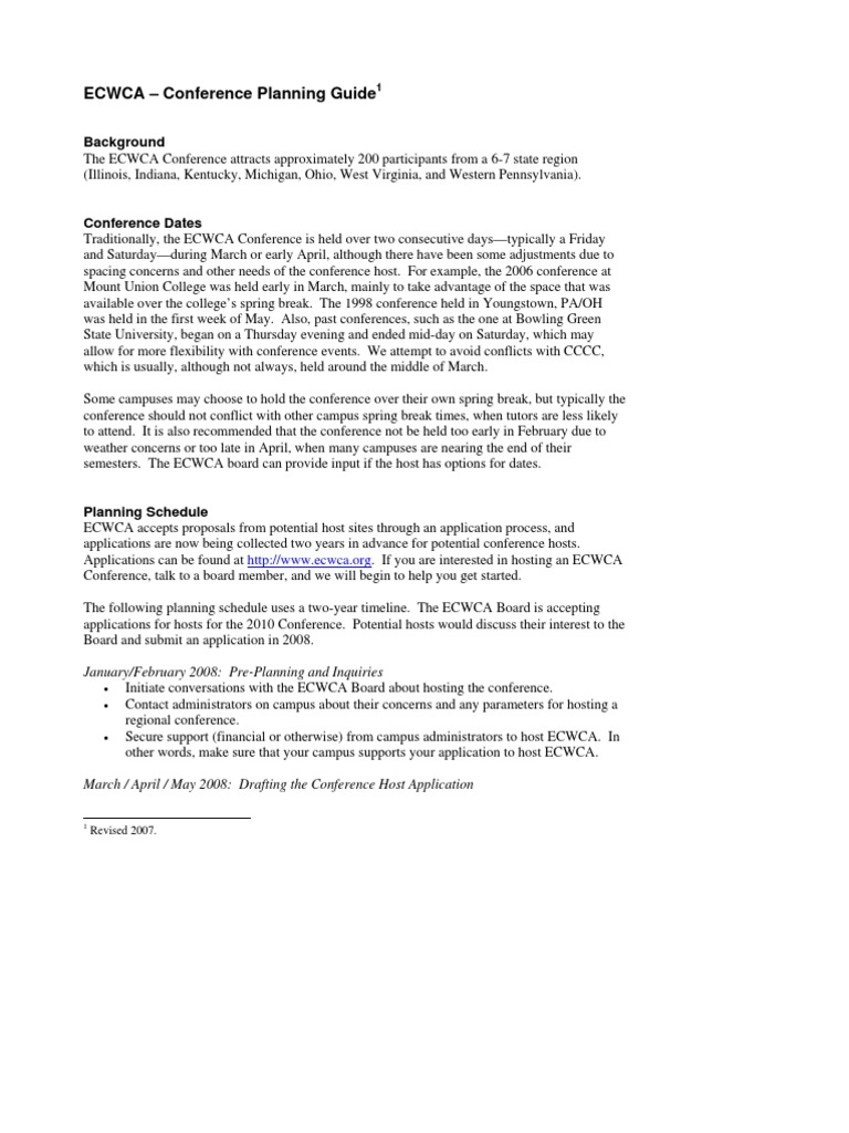 ECWCA Conference Planning Guide | PDF | Hotel | Accessibility