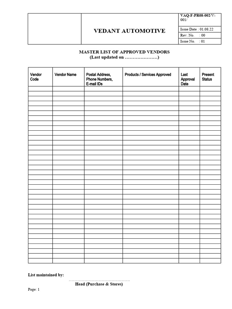 Vedant Automotive Approved Vendors List | PDF