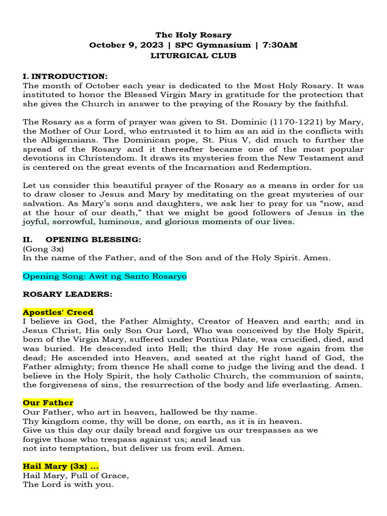 Holy Rosary | PDF | Mary, Mother Of Jesus | Rosary