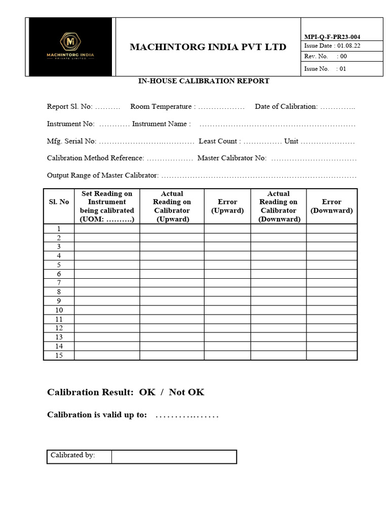 In-House Calibration Report | PDF