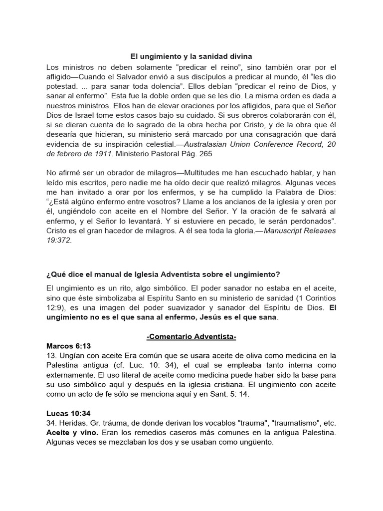 ¿Qué Dice El Manual de Iglesia Adventista Sobre El Ungimiento | PDF ...