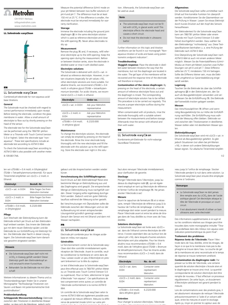 Leaflet Solvotrode EasyClean 8.109.8017ML | PDF