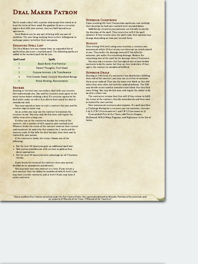 The Deal Maker Patron _ GM Binder | PDF