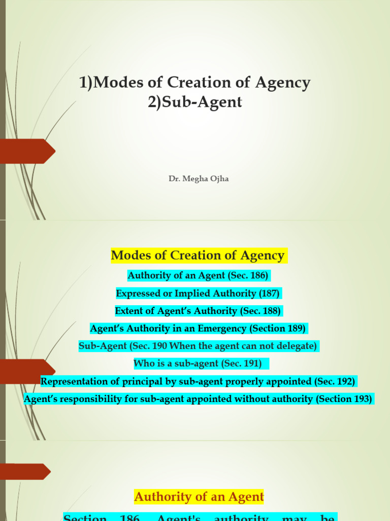 Unit 12 - 14 Lecture 2 - Contract of Agency Creation and Agent's ...