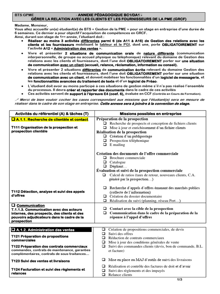 Stage BTS GPME : Compétences en GRCF | PDF | Finance et gestion ...