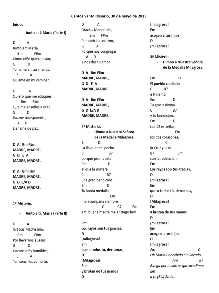 Cantos Santo Rosario | PDF