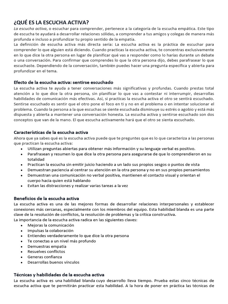 Qué Es La Escucha Activa | PDF