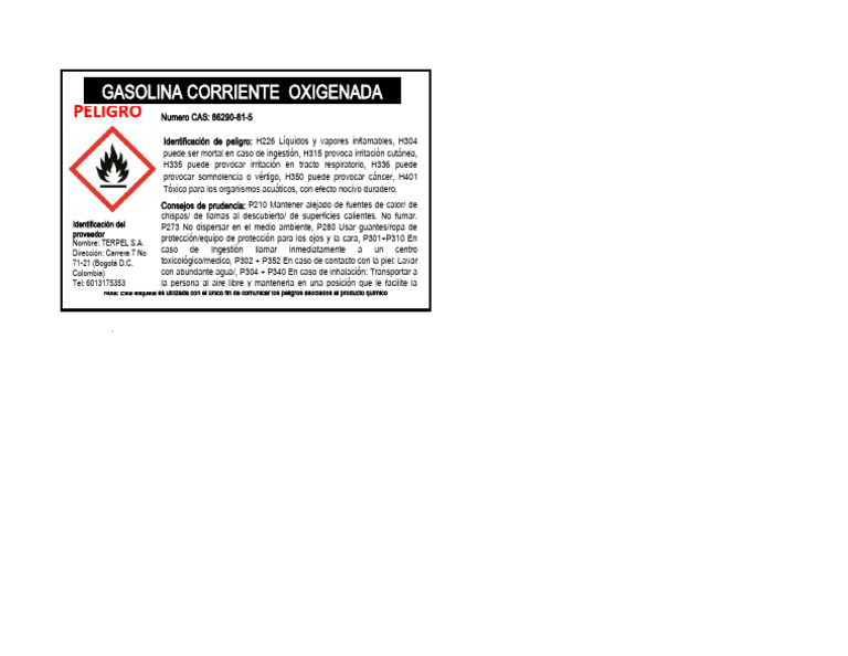 Plantilla de Etiquetas de Productos Quimicos Gasolina | PDF