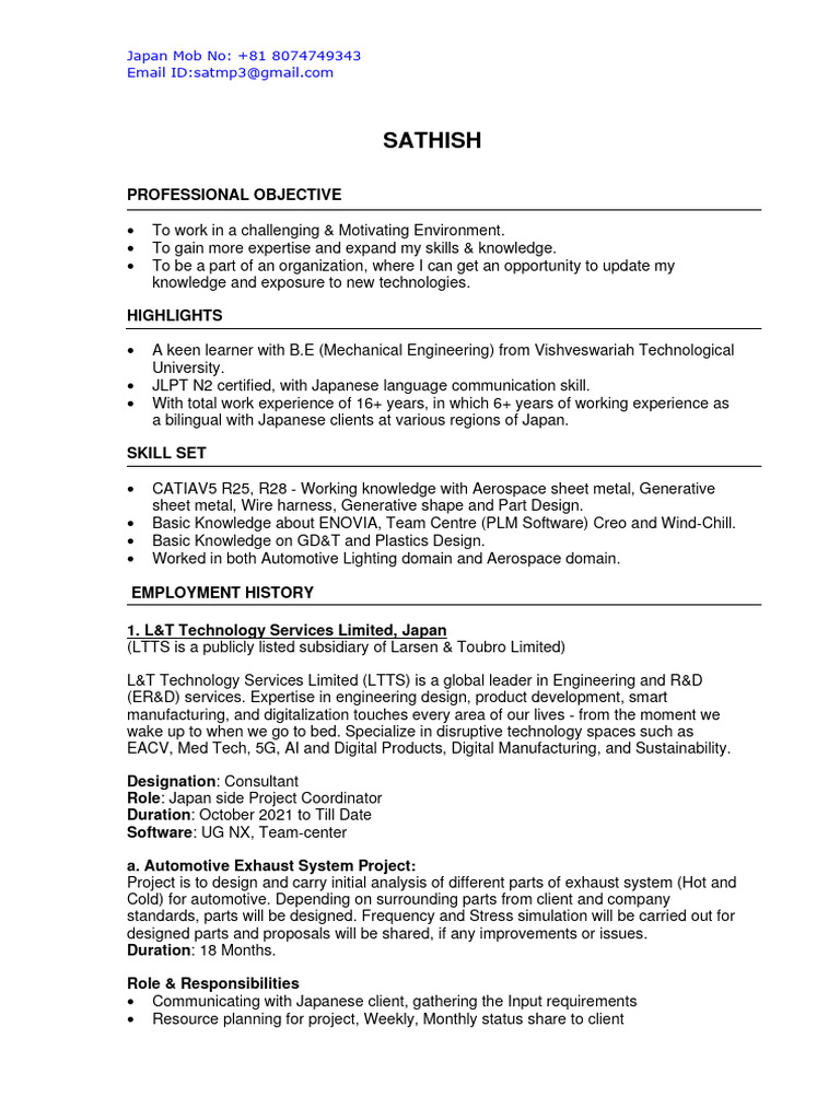 Sathish Resume 230610 | PDF | Technology & Engineering