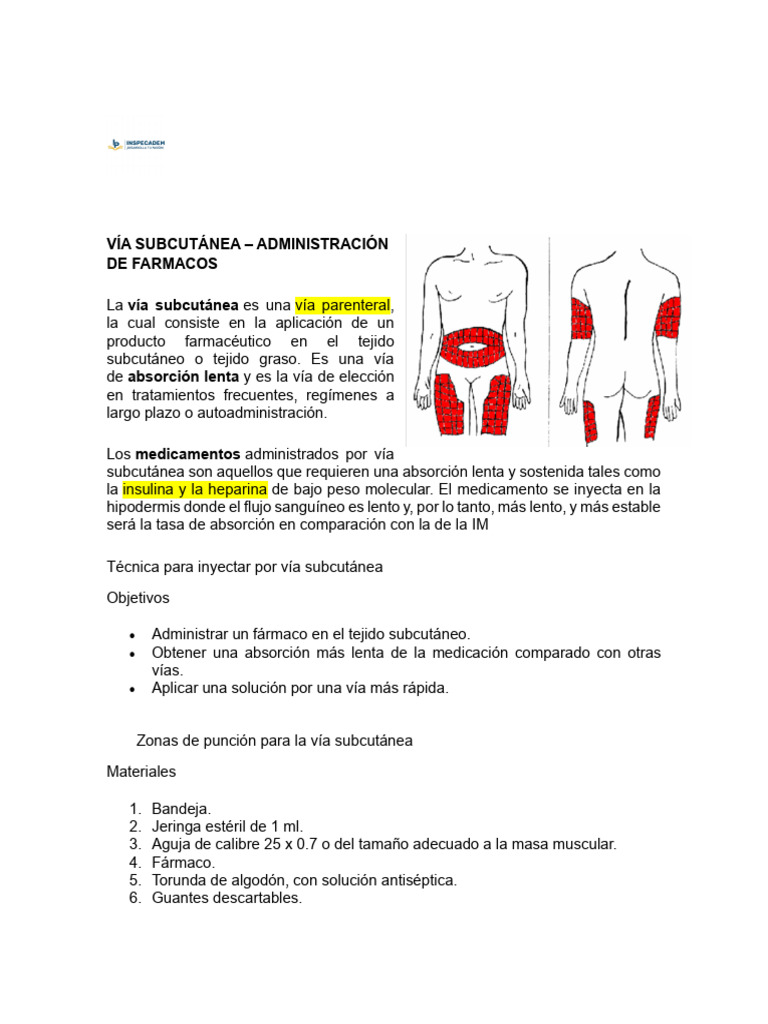 Vía Subcutánea - Administración de Farmacos | PDF