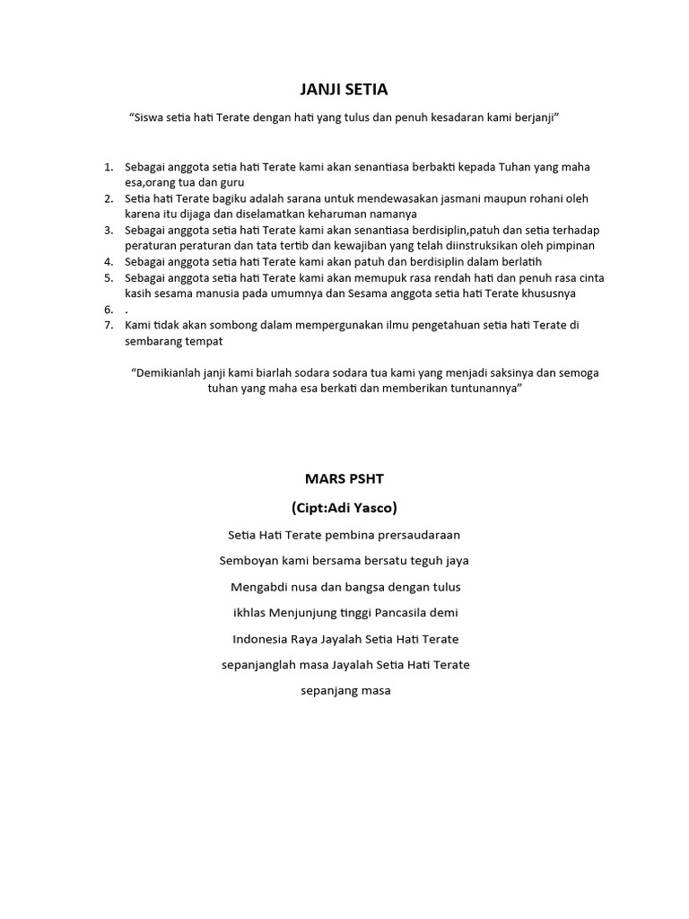 Janji Setia: Mars PSHT (Cipt:Adi Yasco) | PDF | Gaya Hidup