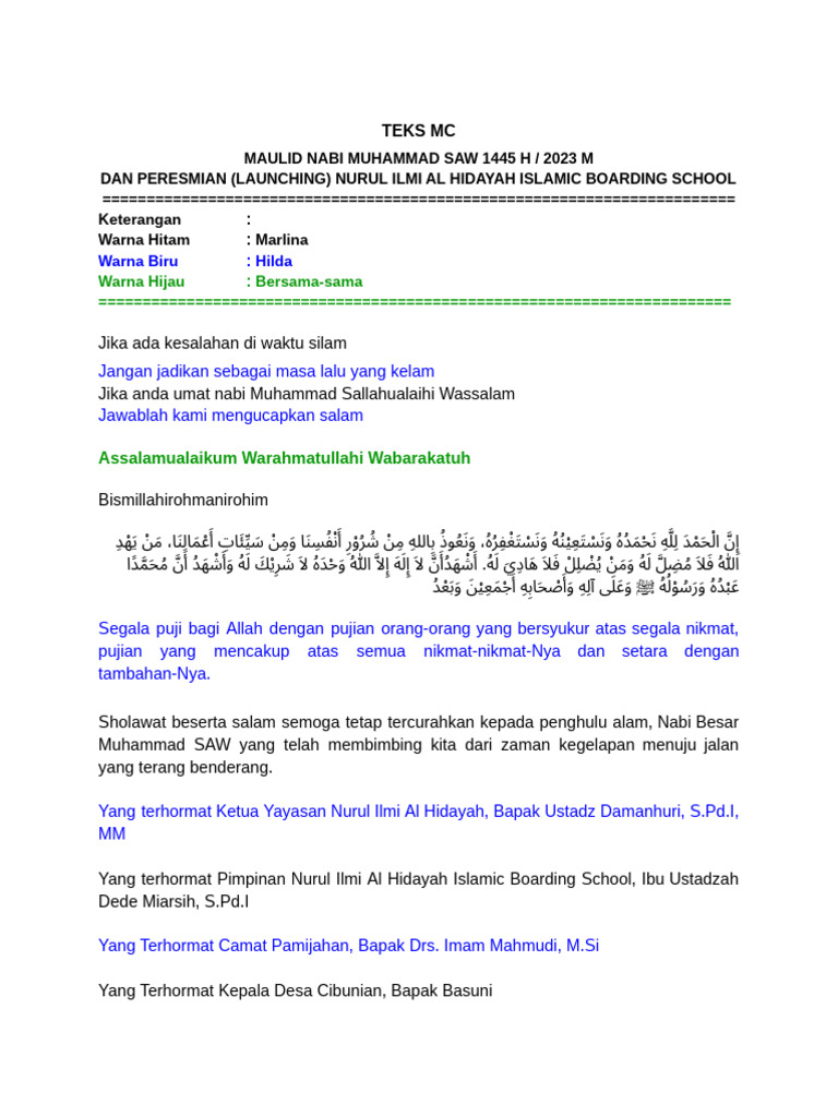 Teks MC Maulid Dan Launching NIBS | PDF