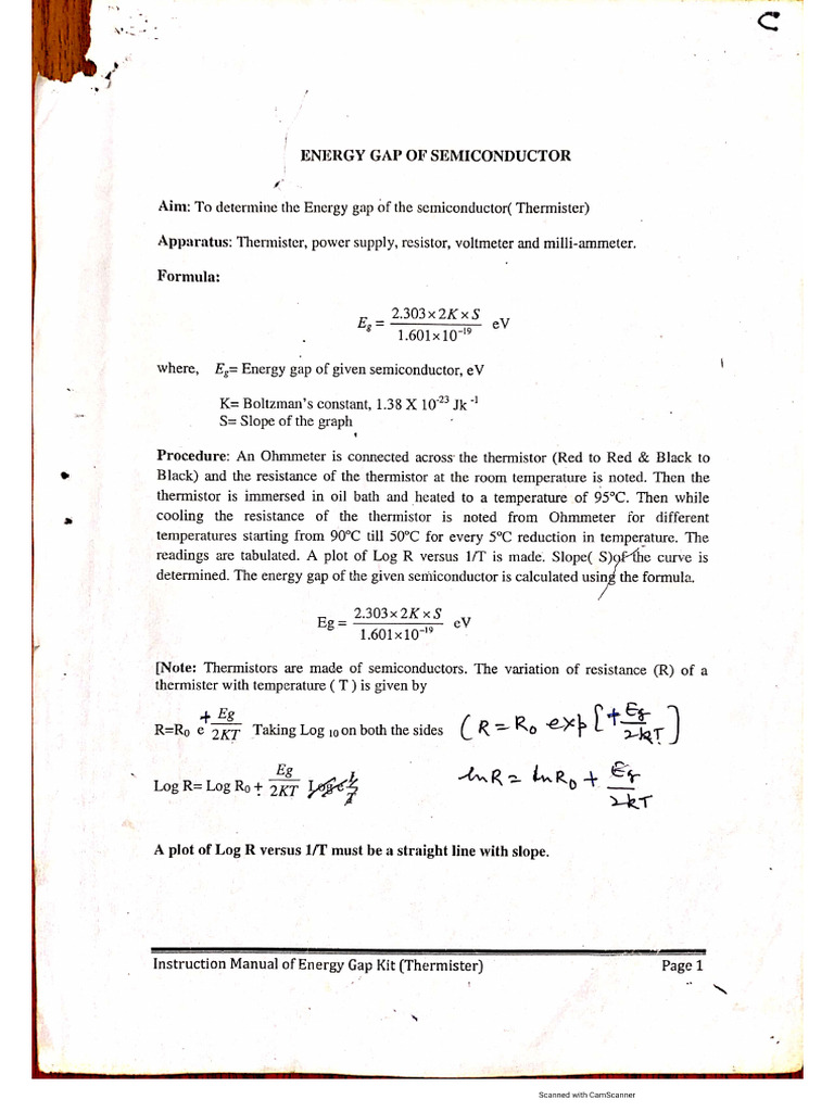 Lab Experimentsenergy Band Gap Semiconductor Pdf