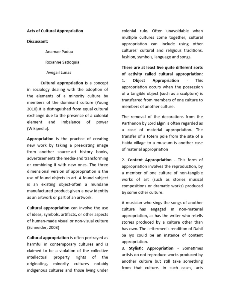 Types of Cultural Appropriation | PDF
