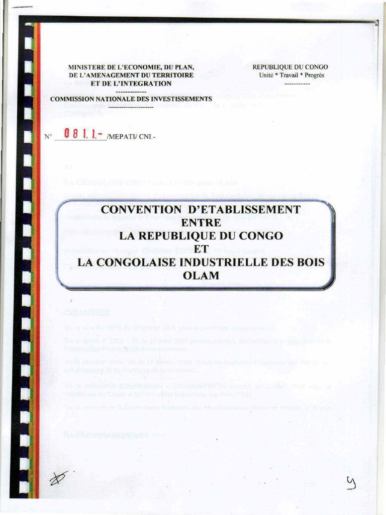 2899 La Congolaise Industrielle Des Bois Olam Cib Convention Detablissement... | PDF