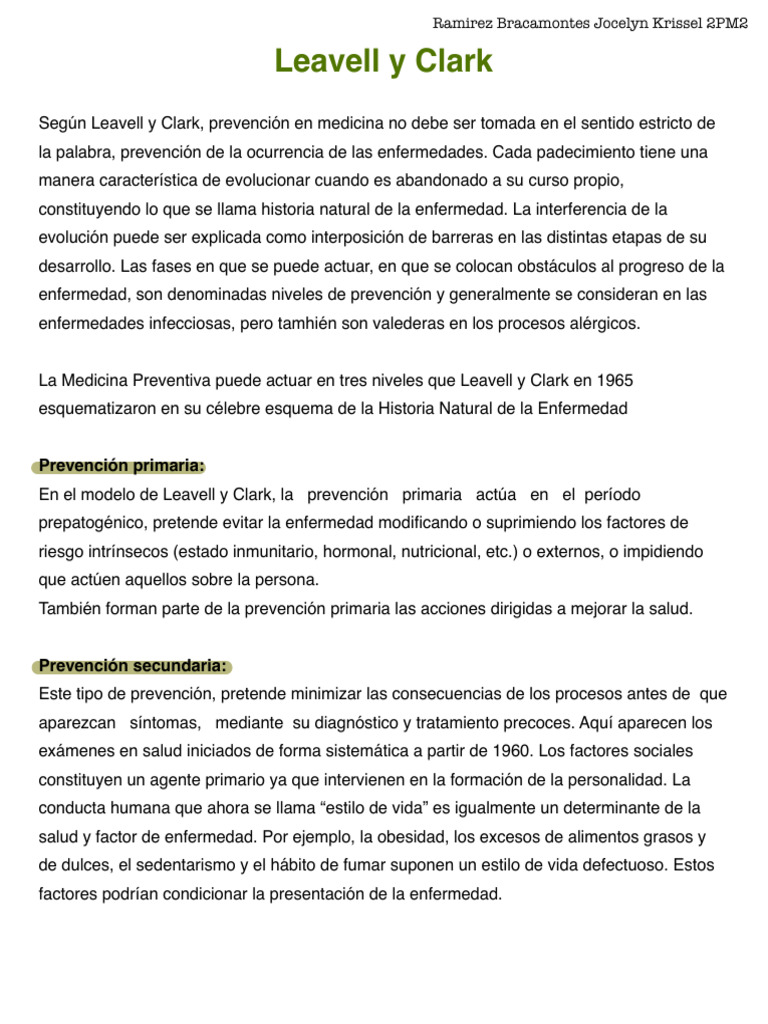 Niveles de Prevención según Leavell y Clark | PDF | Relaciones ...