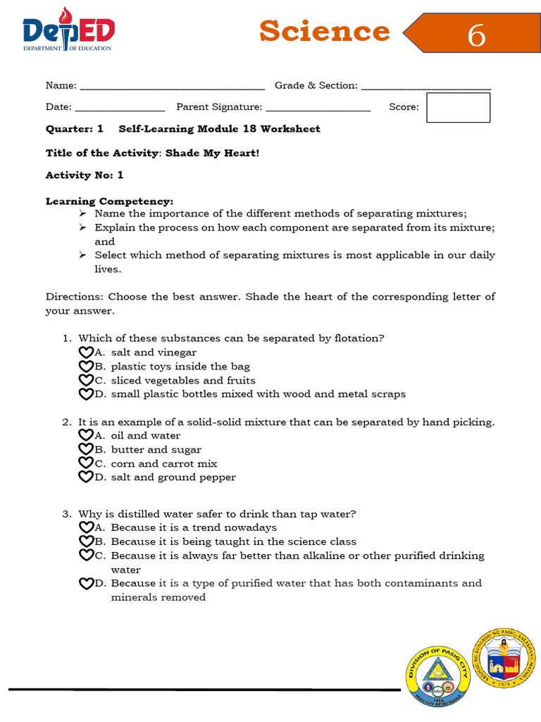 Science 6 - Q1 - DW18 | PDF