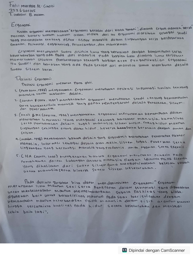 Fadlil Musyafa Al-Ghozi - Tugas 1 - Ergonomi B Malam | PDF