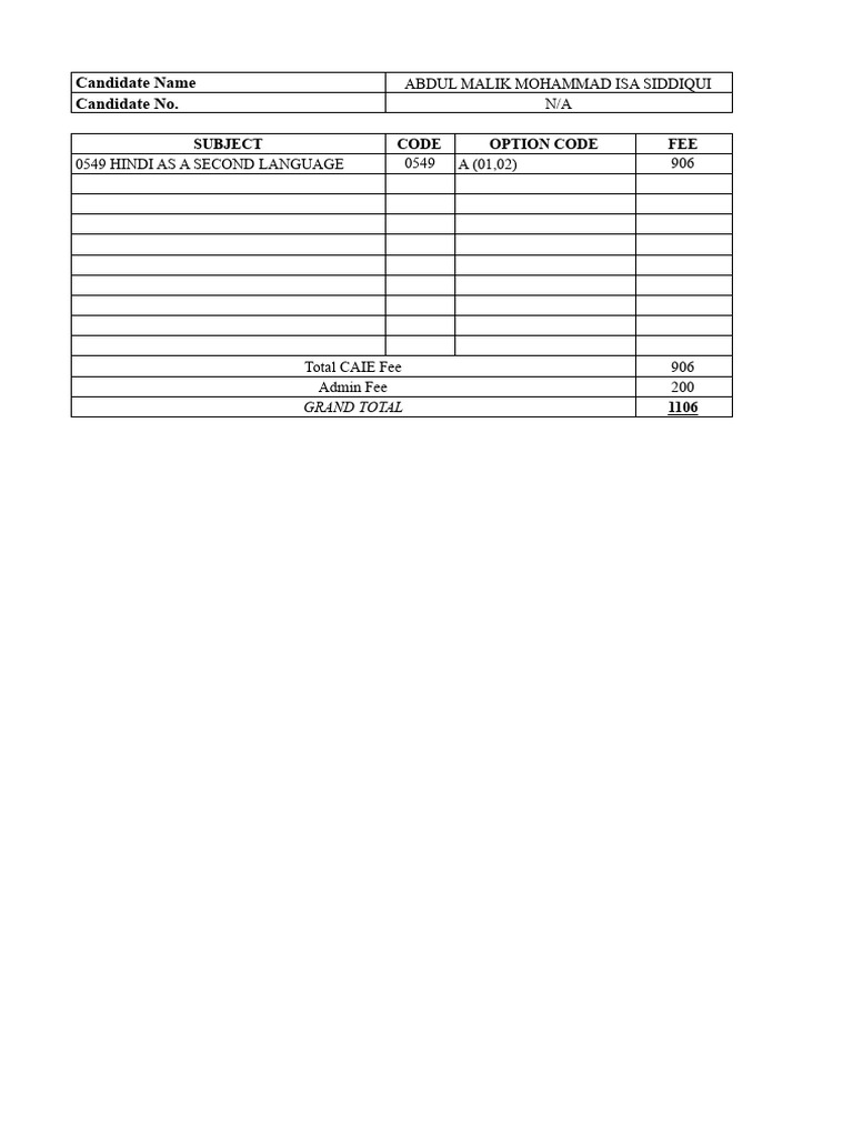 CAIE Fee Calculator Timetable - XLSX - Fee Calculator | PDF