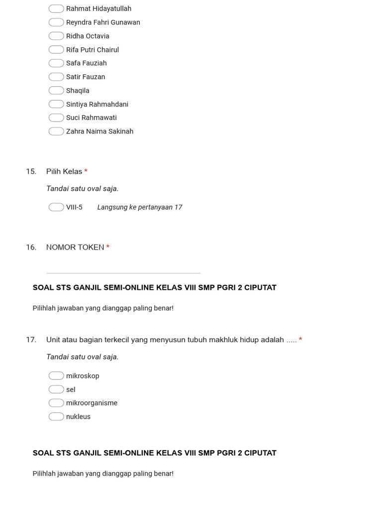 Ipa STS Ganjil Semi-Online - SMP Pgri 2 Ciputat 2023 - 2024 | PDF | Griya & Taman | Kesehatan ...