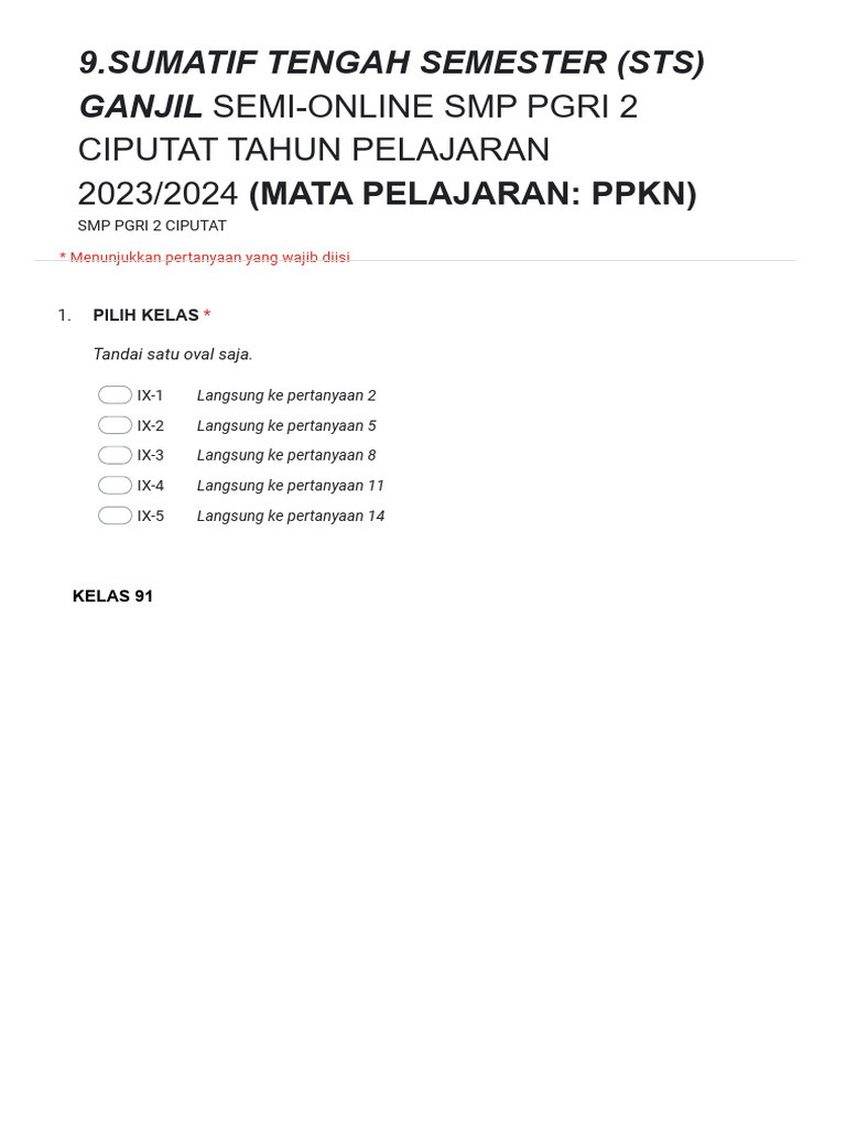 PPKN STS Ganjil Semi-Online - SMP Pgri 2 Ciputat 2023 - 2024 | PDF