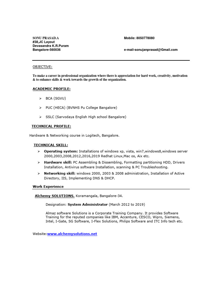 Resume - Sonu Prasad | PDF