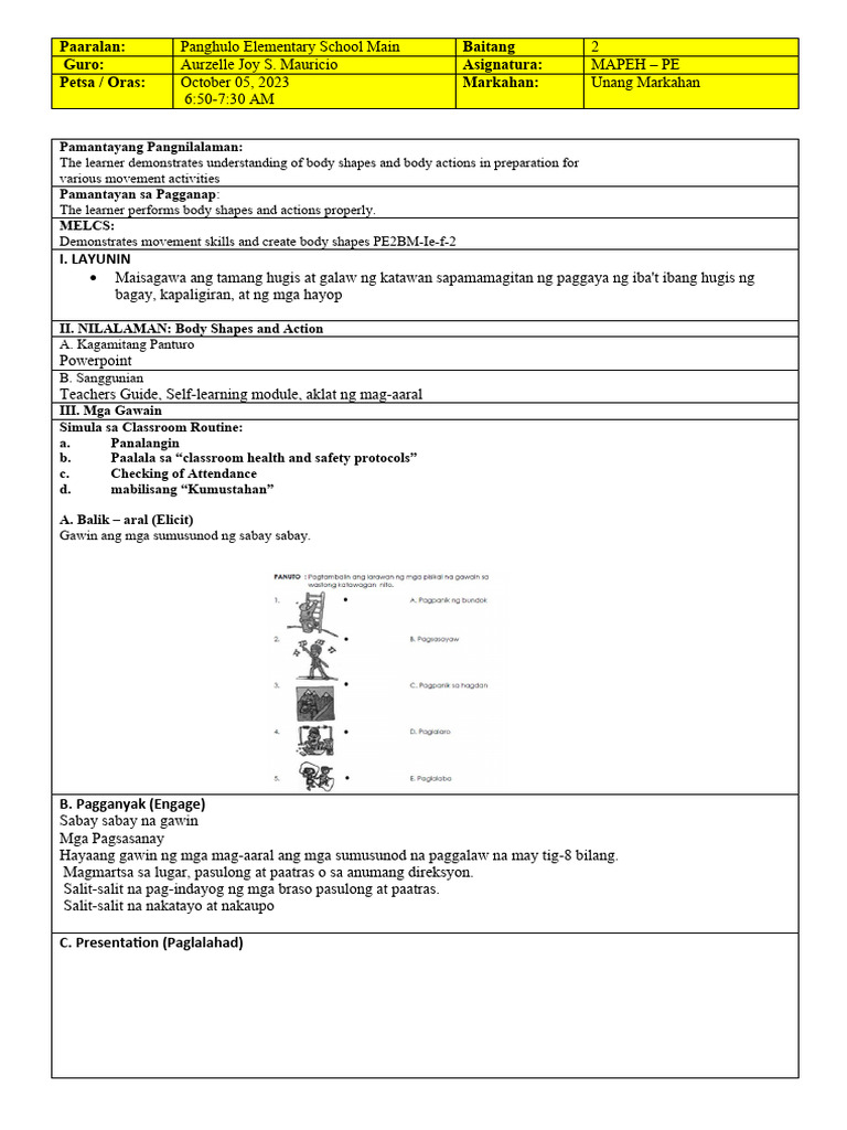 mapeh-PE-GRADE 2-WEEK 6-DAY 4 | PDF