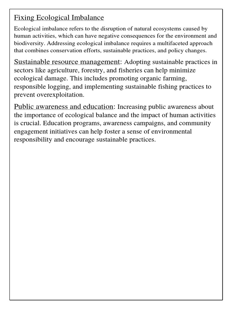 Fixing Ecological Imbalance | PDF