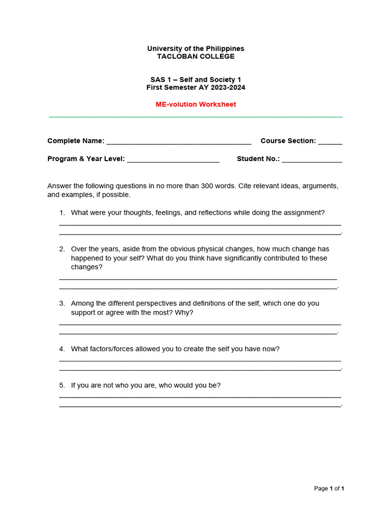 SAS 1 - ME Volution Worksheet | PDF