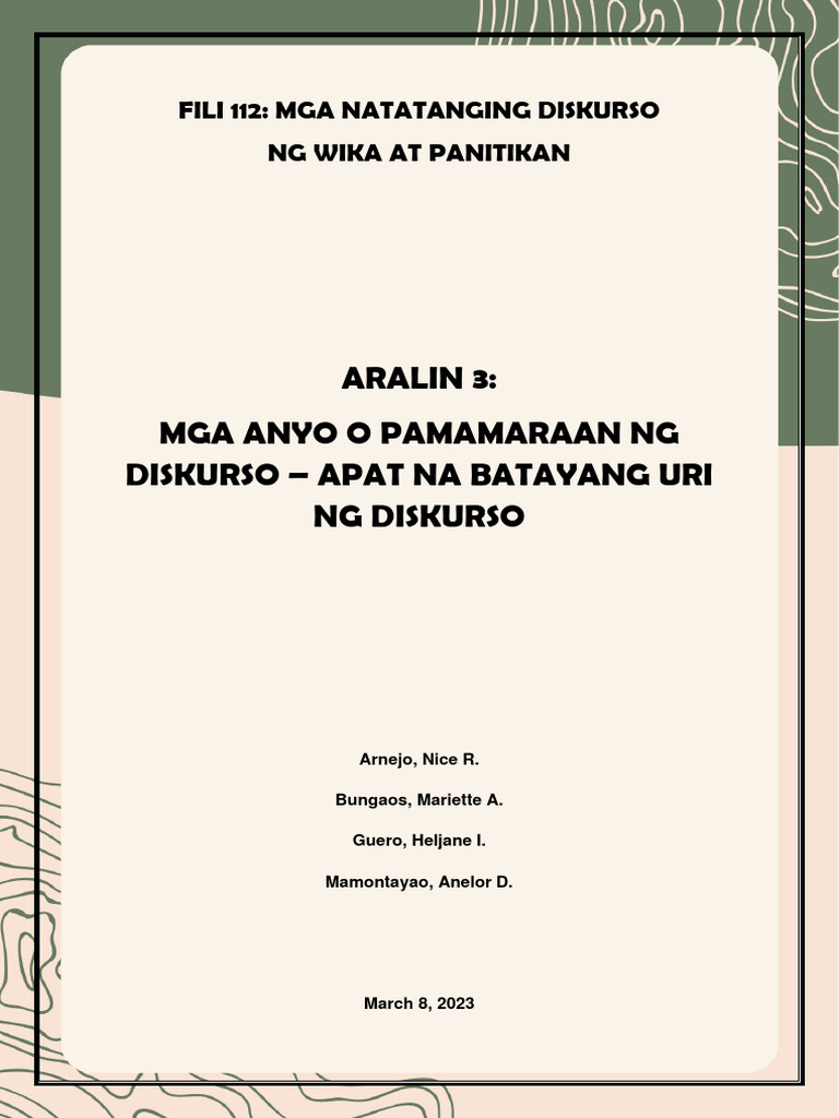 Mga Anyo o Pamamaraan NG Diskurso - Apat Na Batayang Uri NG Diskuro | PDF