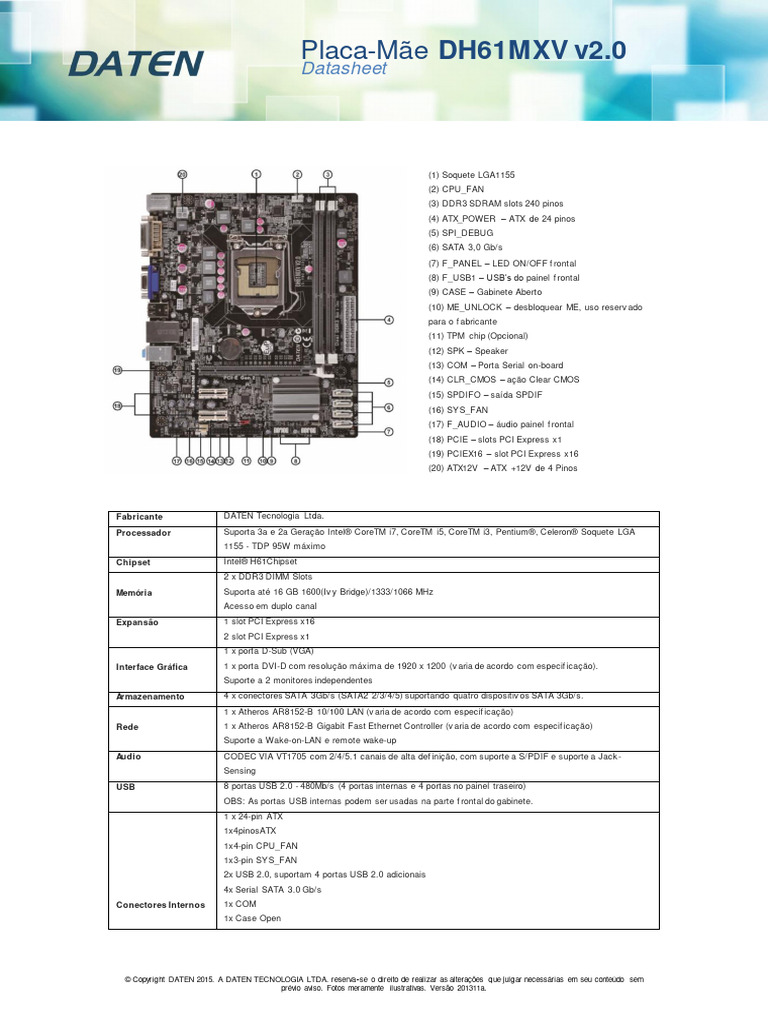 Manual Placa Mãe Daten DH61MXV v2.0 | PDF