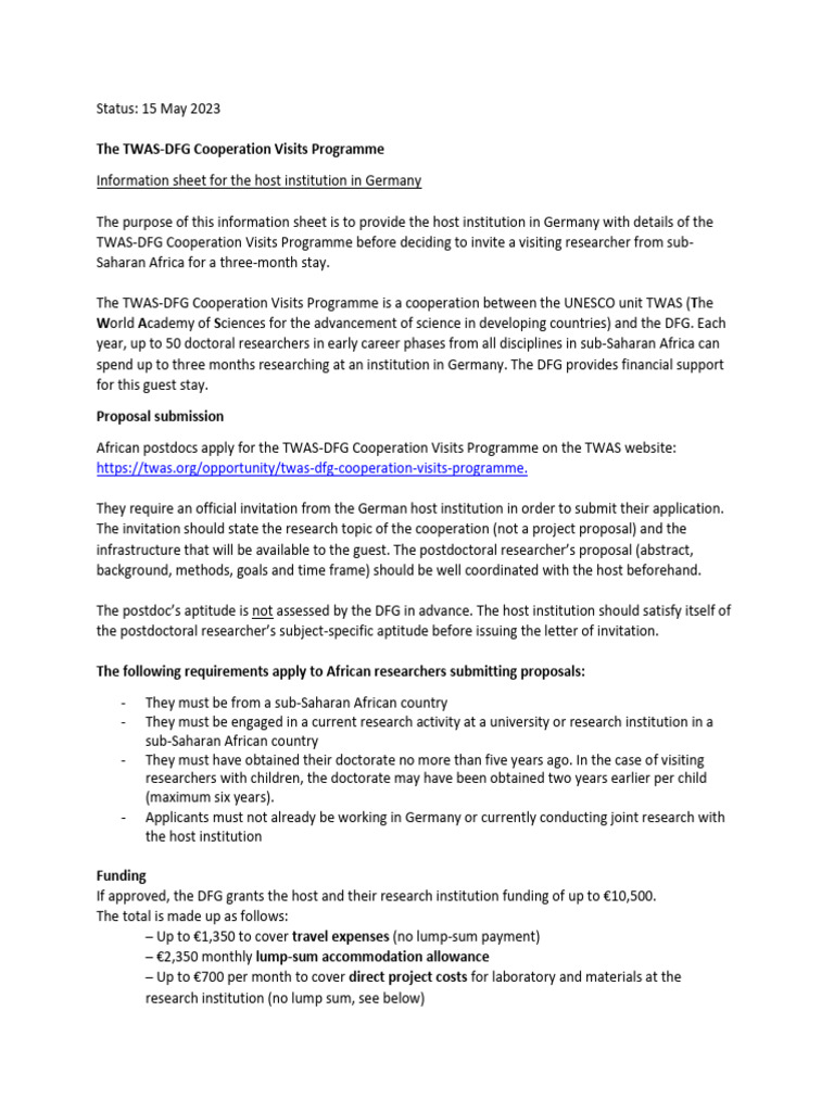 Twas Information Sheet Host Institution en | PDF