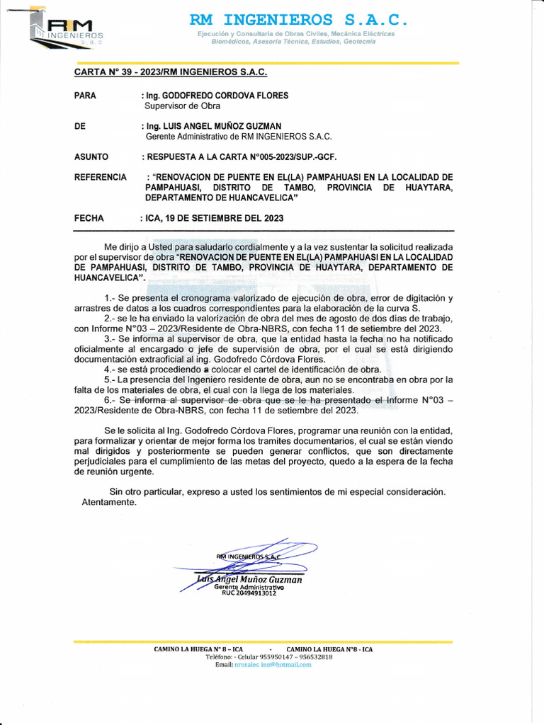 Carta N°39 - Respuesta A Observaciones | PDF