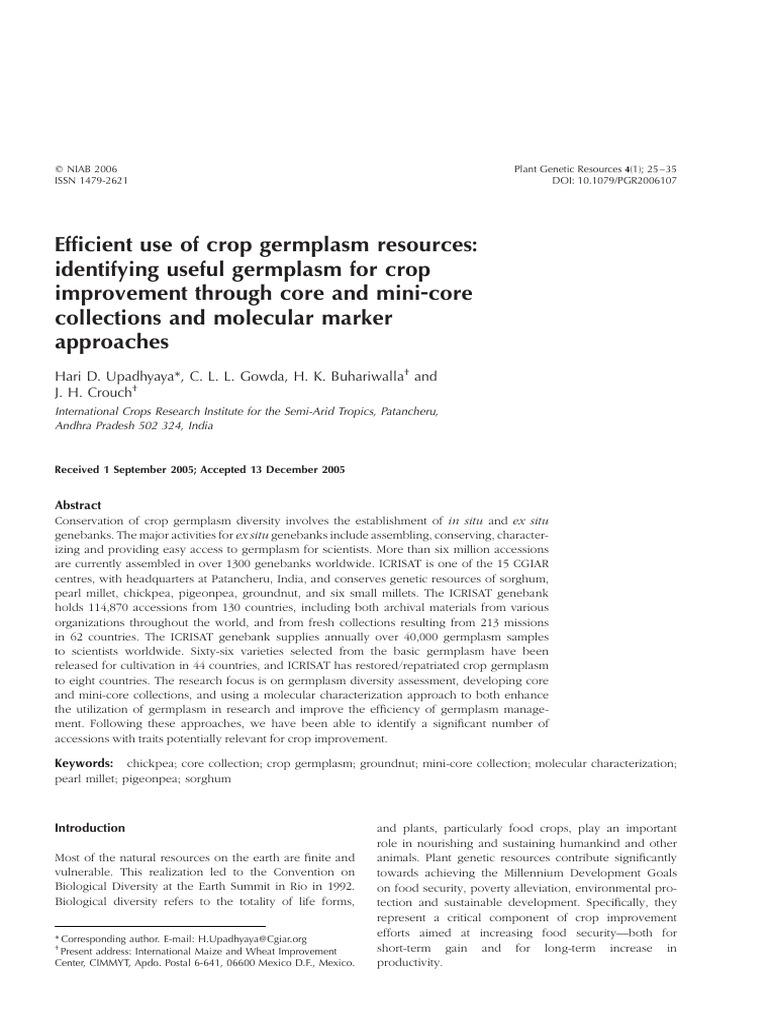 Efficient Use of Crop Germplasm Resources - Identifying Useful Germplasm For Crop Improvement ...