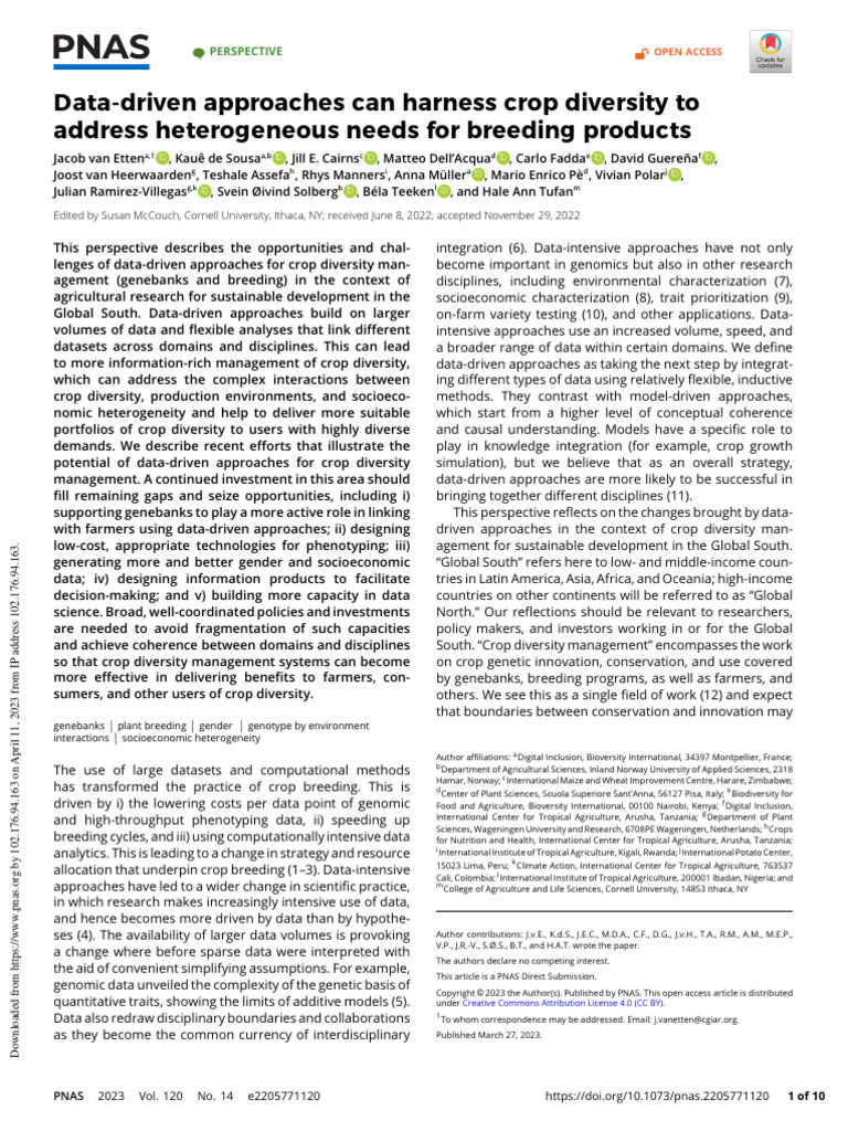 Data Driven Approaches Can Harness Crop Diversity To Address Heterogeneous Needs For Breeding