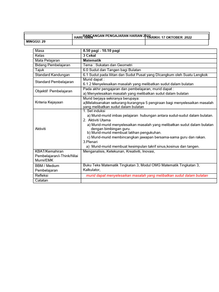 RPH SUDUT DAN TANGEN BAGI BULATAN | PDF