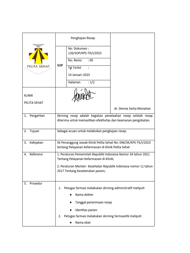 SPO Skrining Resep | PDF | Pengembangan Diri | Kesehatan Holistik